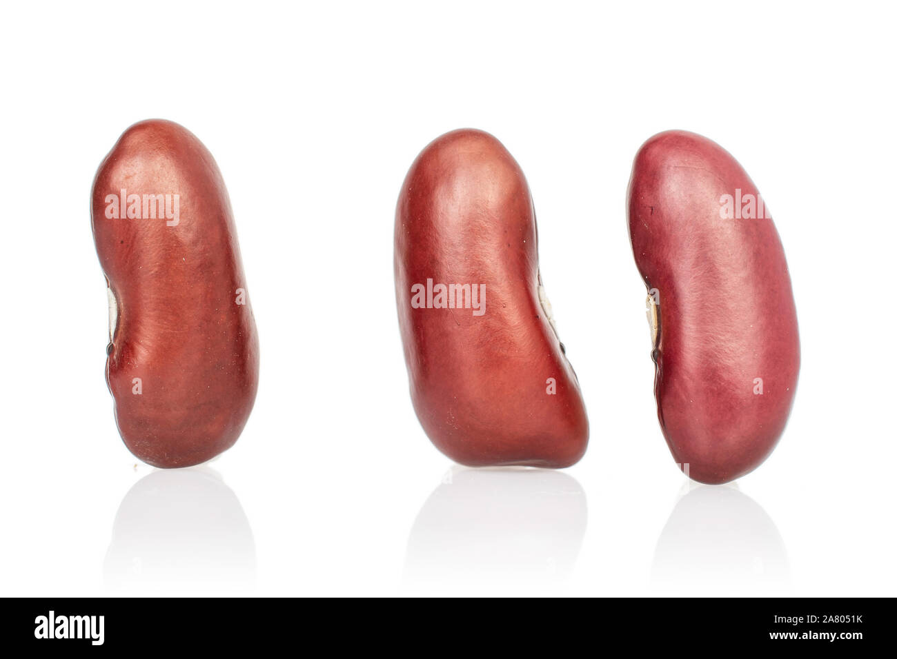 Group of three whole fresh red kidney beans isolated on white ...