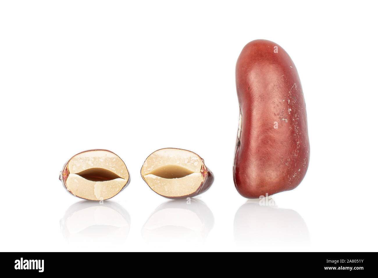 Group of one whole two halves of fresh red kidney beans isolated on ...