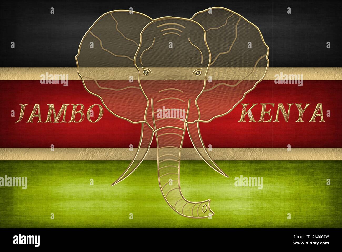 The flag of Kenya with golden elephant head Stock Photo - Alamy