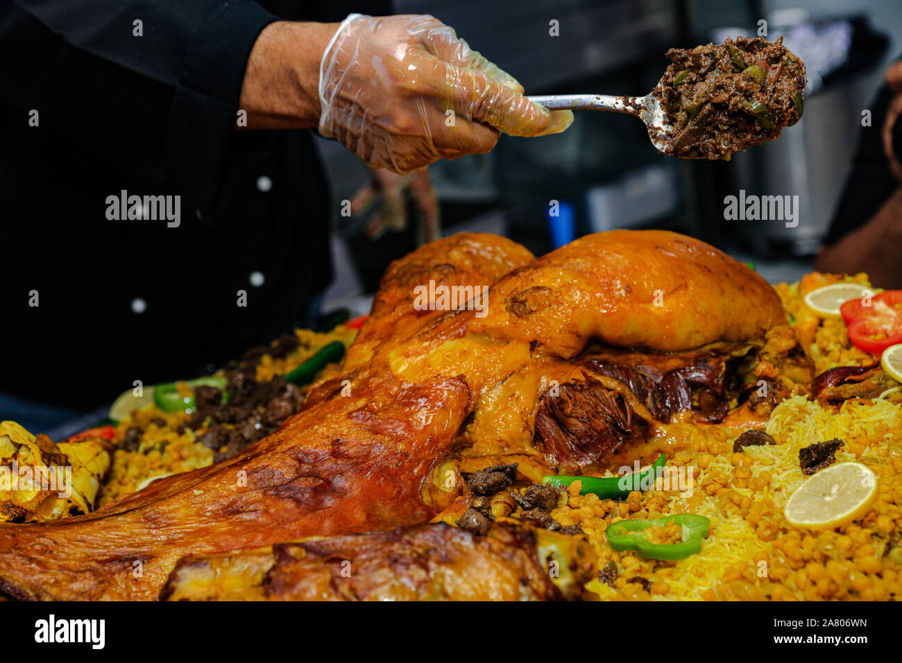 Rice Plate With Grilled Lamb, Rice with meat and pine nuts, Arabic food ...