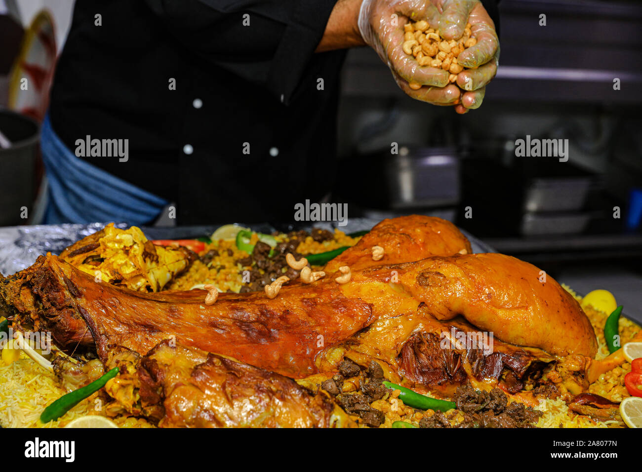 Rice Plate With Grilled Lamb, Rice with meat and pine nuts, Arabic food ...