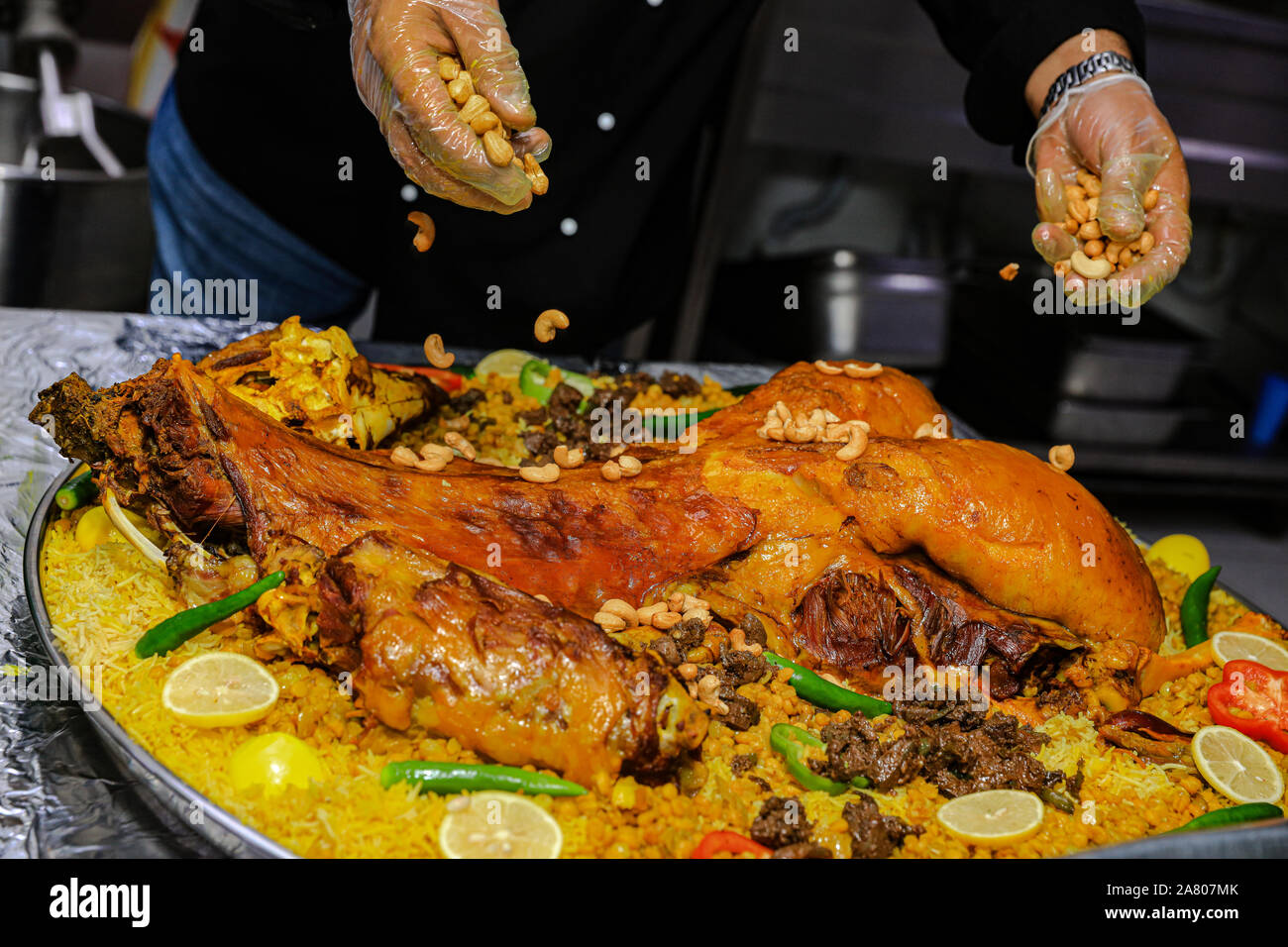Rice Plate With Grilled Lamb, Rice with meat and pine nuts, Arabic food ...