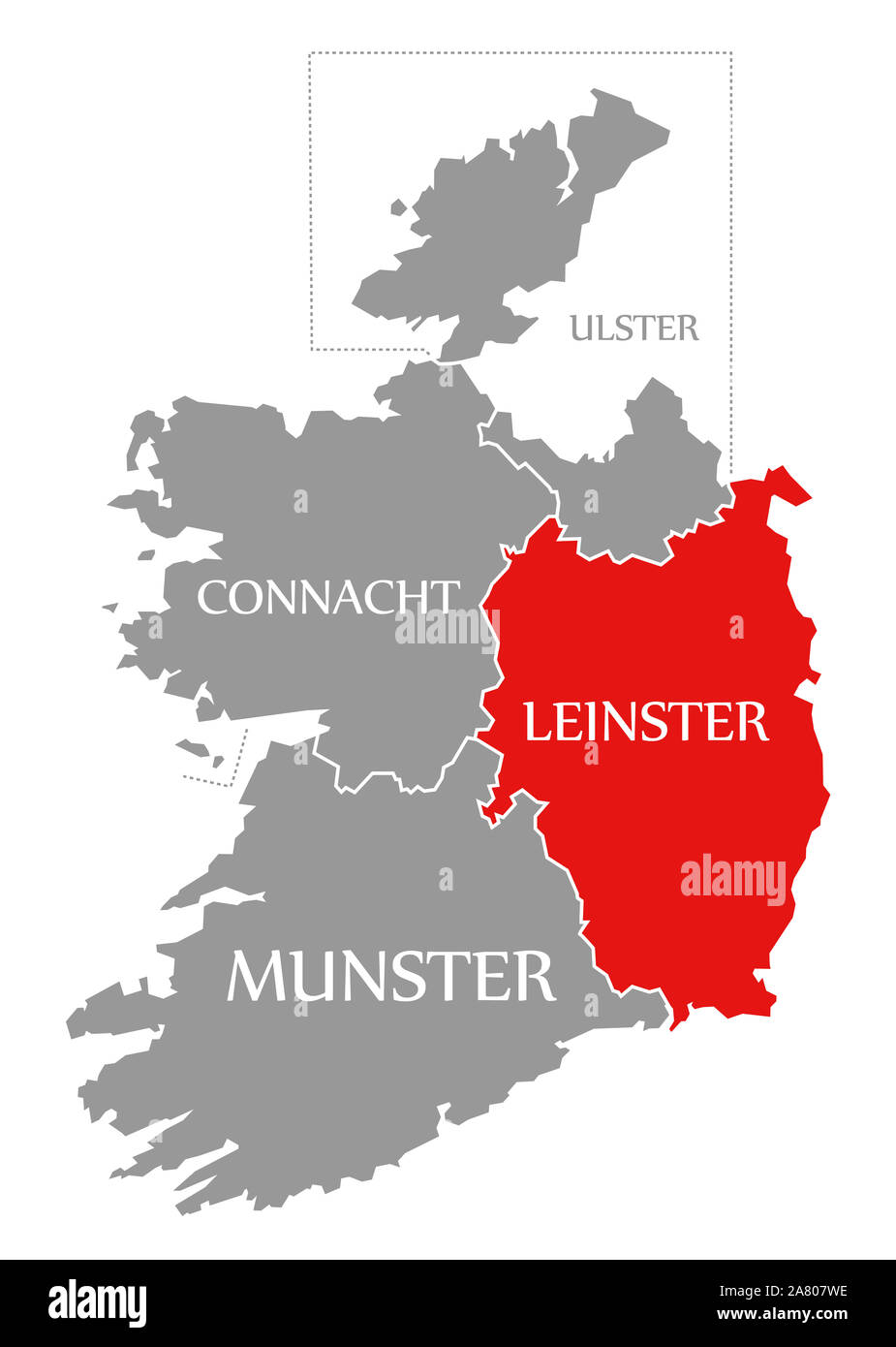 Leinster red highlighted in map of Ireland Stock Photo - Alamy