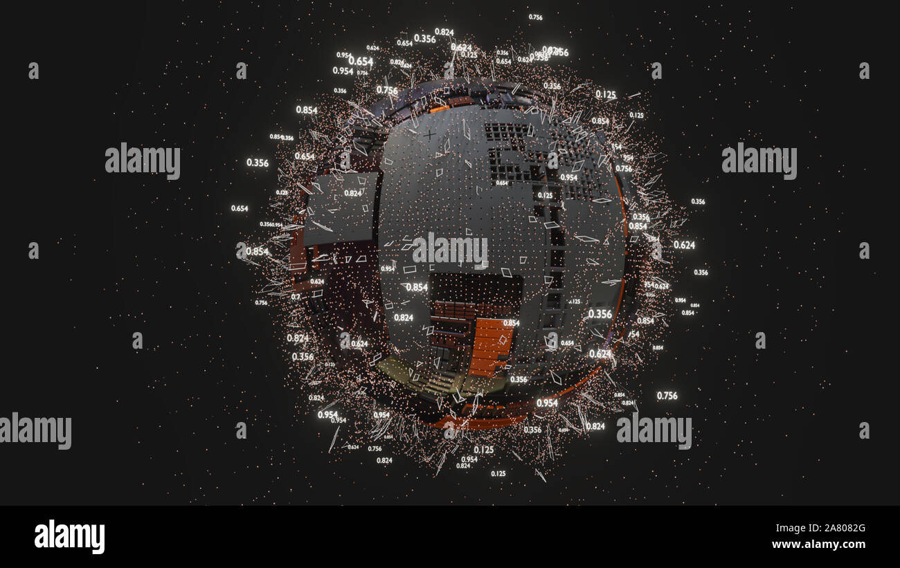 Connection Lines and Dots Around Digital Abstract Cyber PCB Sphere ...