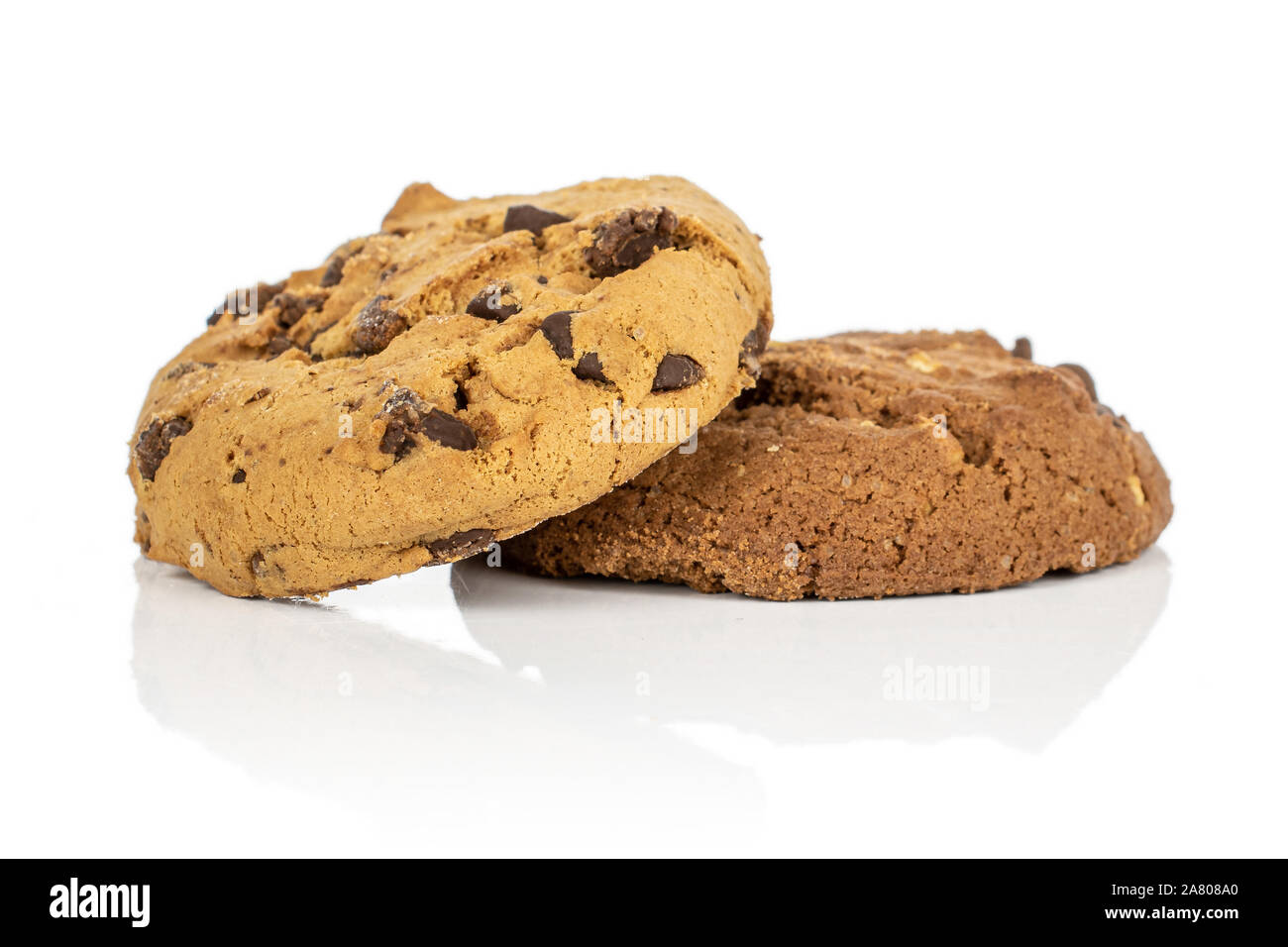 Group of two whole sweet brown cookie isolated on white background ...