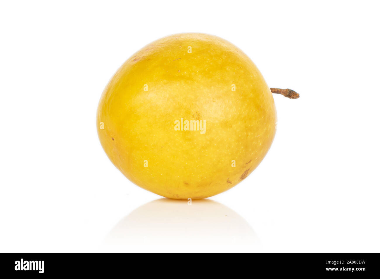 One whole fresh yellow plum isolated on white background Stock Photo ...