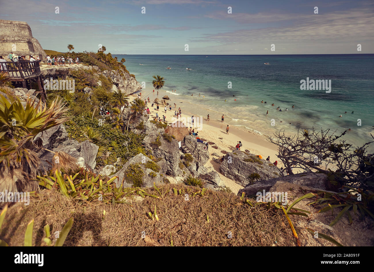 The Tulum beach full of tourists Stock Photo - Alamy