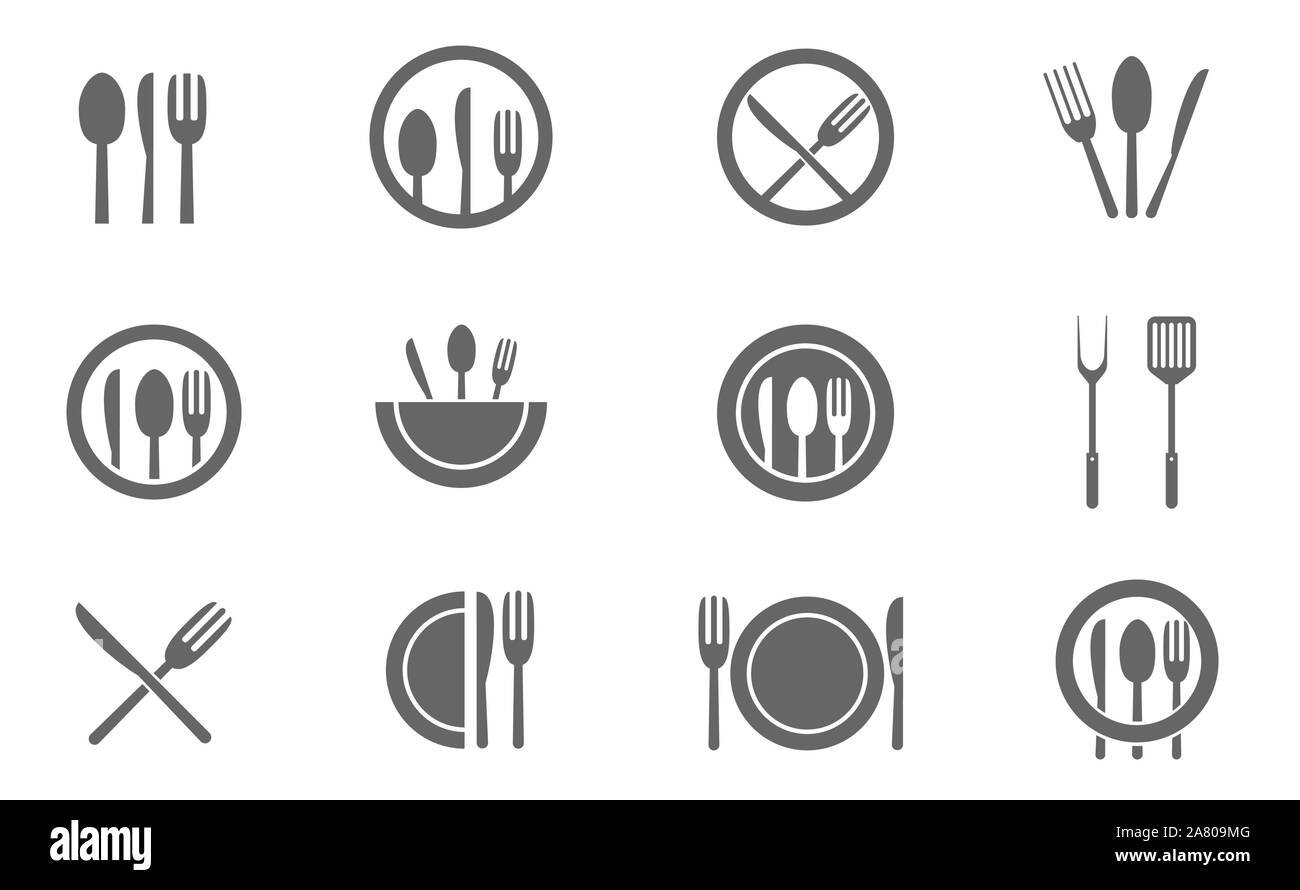 Fork, knife and plate icons. Restaurant and cafe symbol, Vector ...