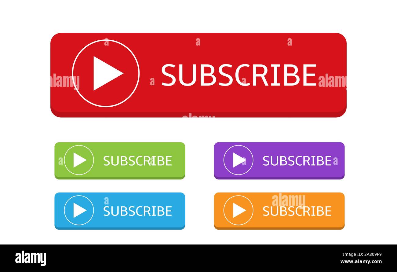 Colored Subscribe banners. Subscribe buttons with white play arrow sign ...