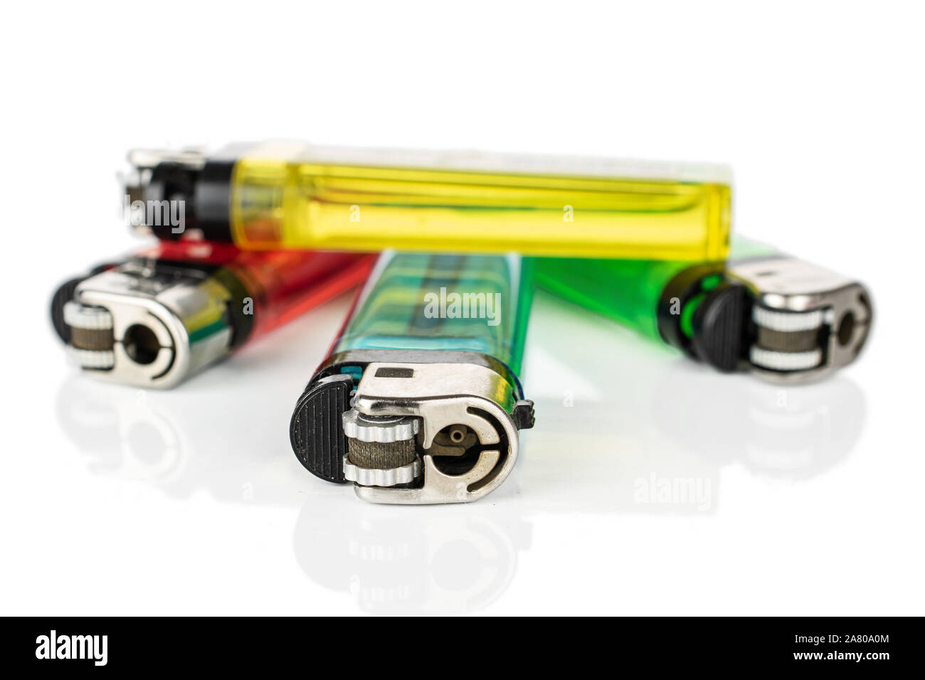 Group of four whole plastic lighter isolated on white background Stock ...
