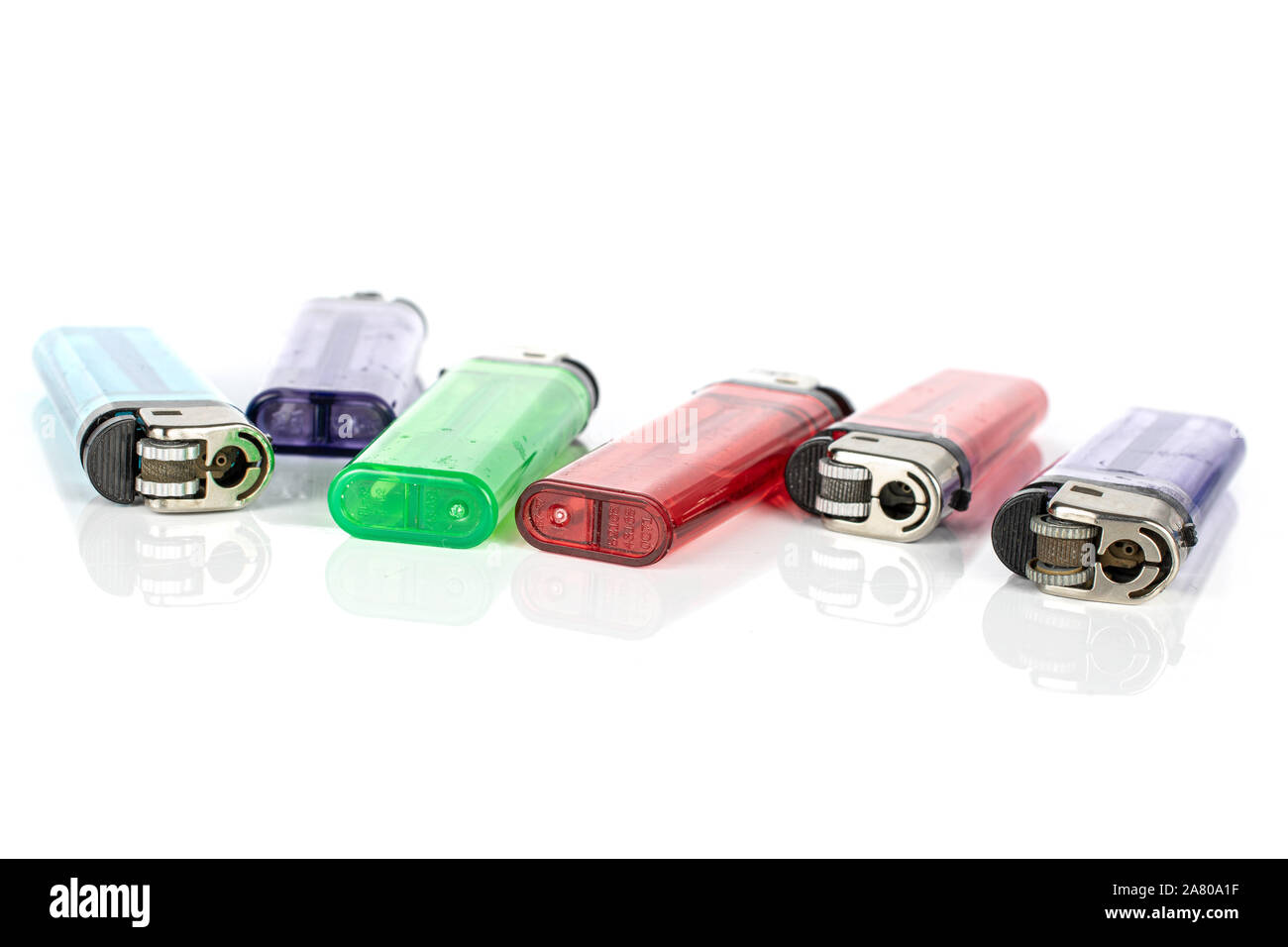 Group of six whole plastic lighter isolated on white background Stock ...