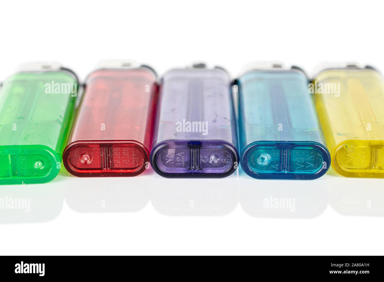 Group of five whole plastic lighter isolated on white background Stock ...