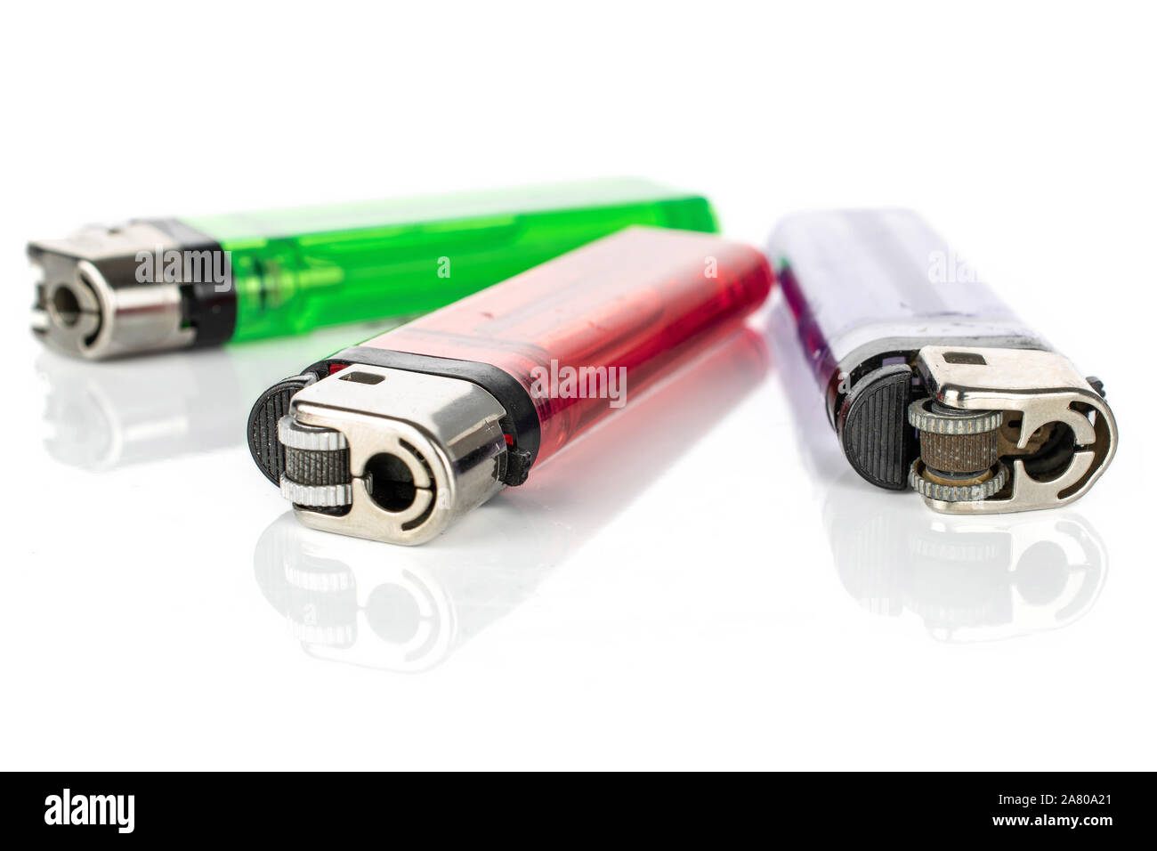 Group of three whole plastic lighter isolated on white background Stock ...