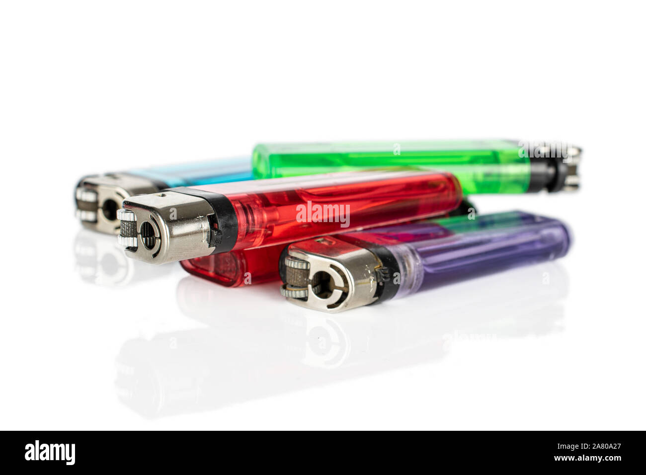 Group of five whole plastic lighter isolated on white background Stock ...
