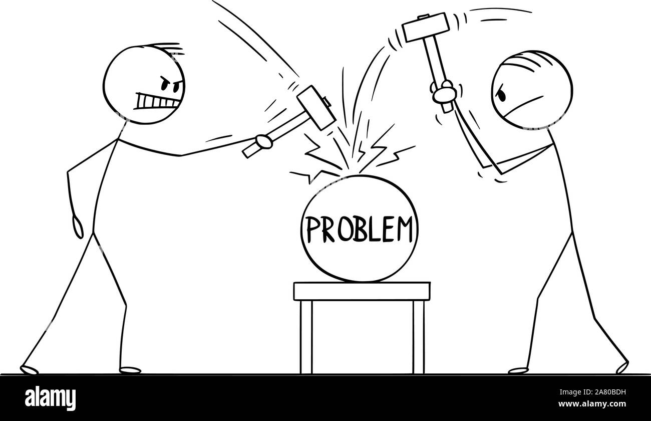 Vector cartoon stick figure drawing conceptual illustration of two men ...