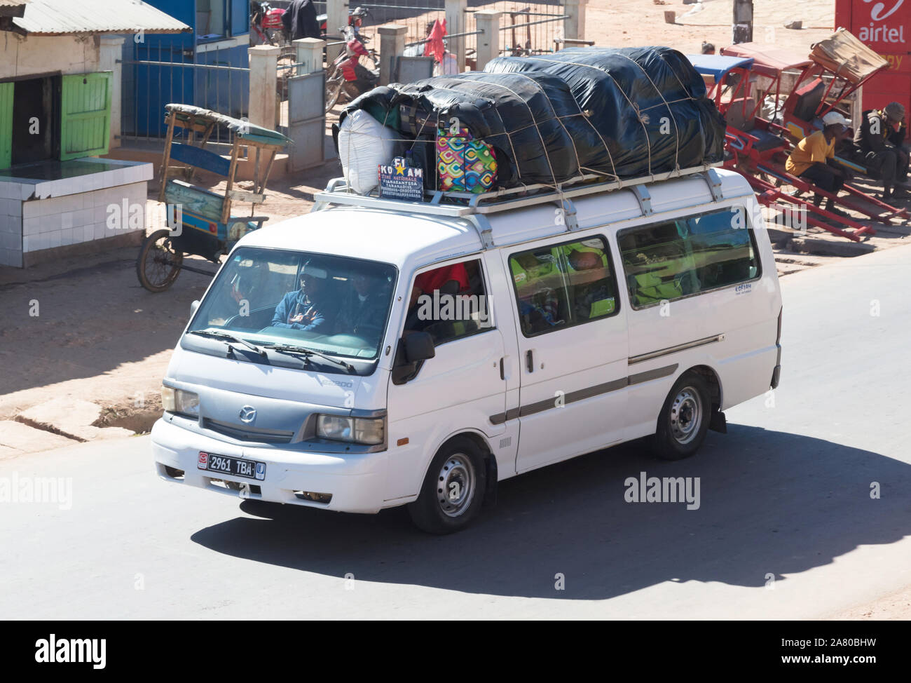 Madagascar on july 25, 2019 - Overloaded bus moves through the vastness ...