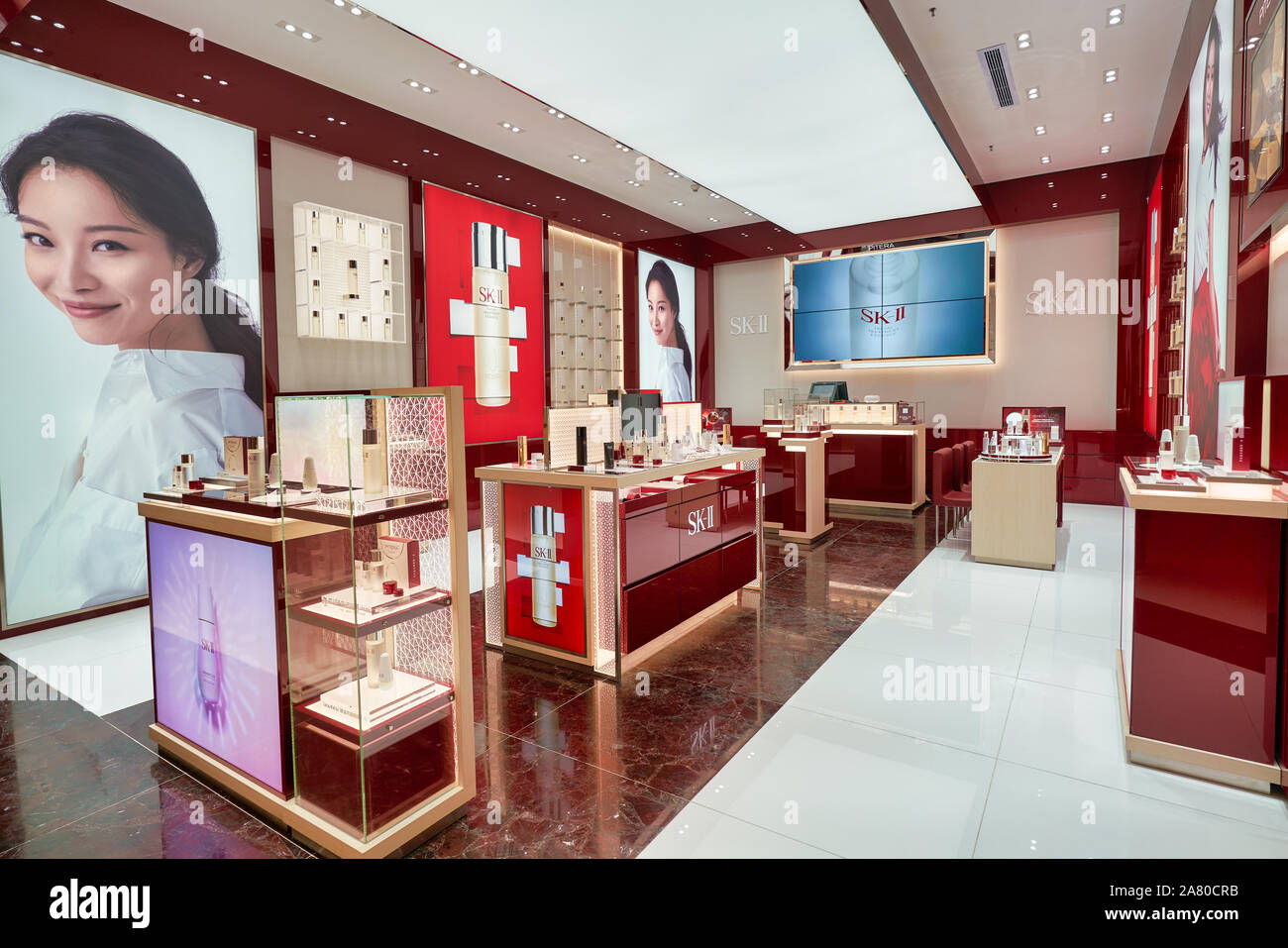 SHENZHEN, CHINA - CIRCA APRIL, 2019: cosmetics products on display at ...