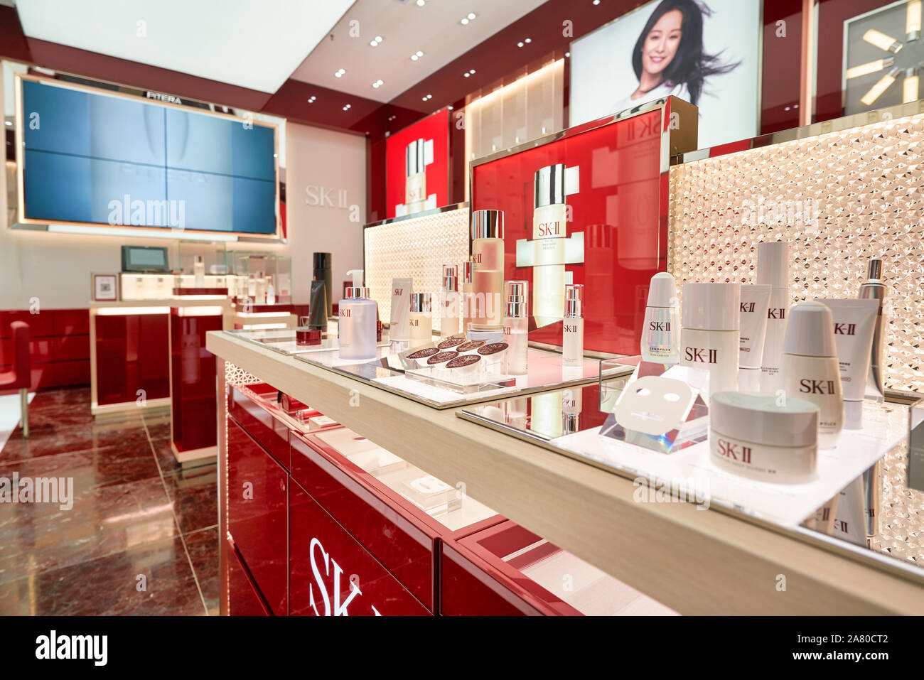 SHENZHEN, CHINA - CIRCA APRIL, 2019: cosmetics products on display at ...