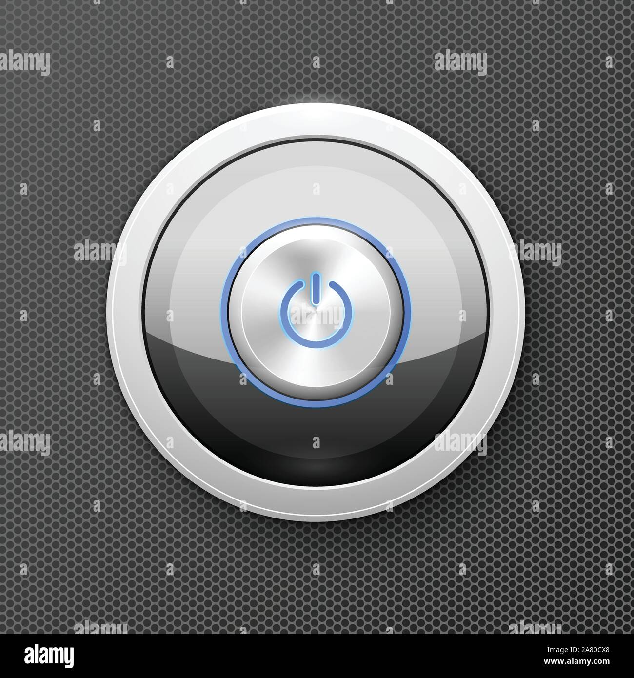 Illuminated power button icon - off-on knob, metal push button Stock ...