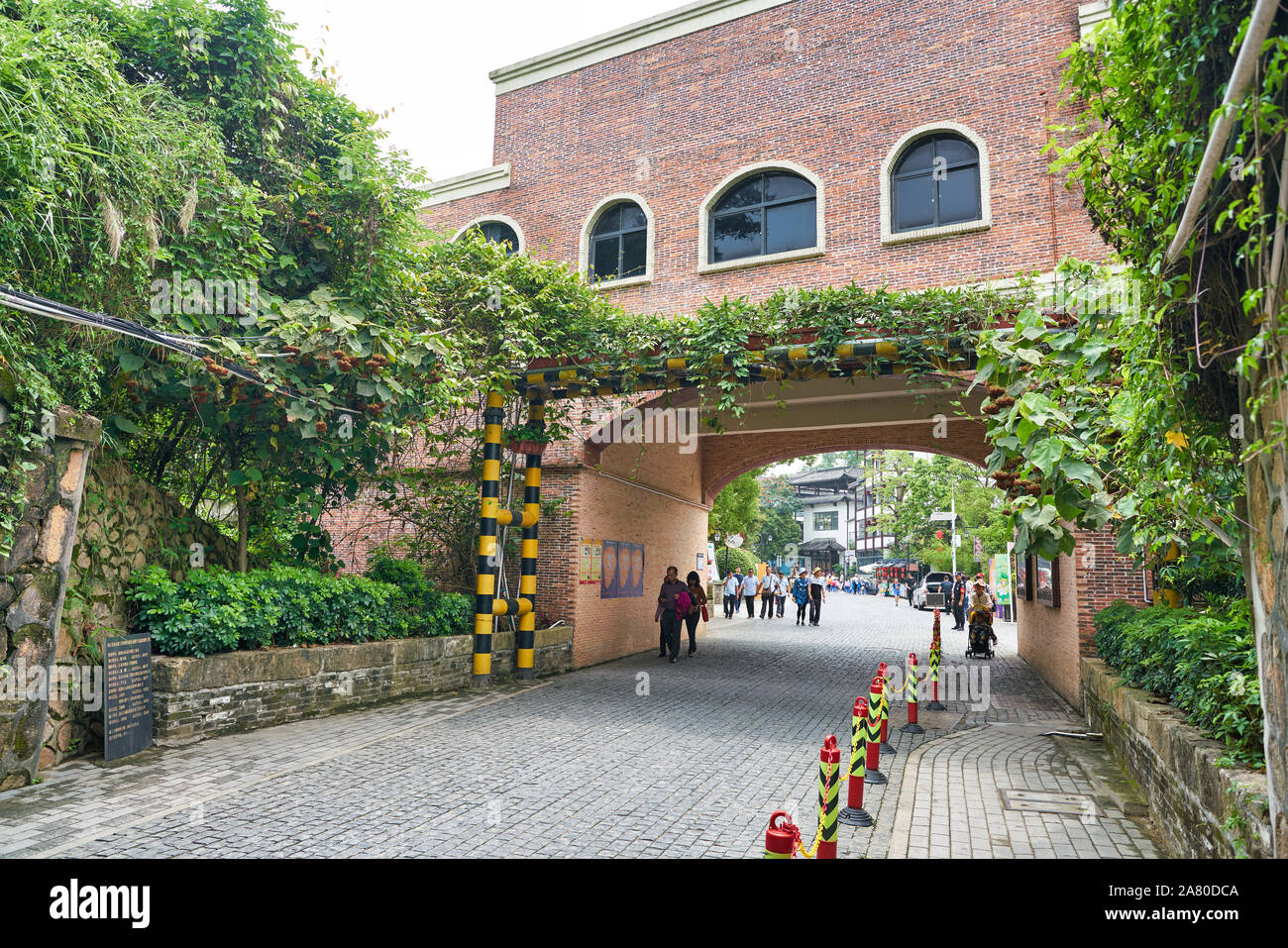 SHENZHEN, CHINA - CIRCA APRIL, 2019: entrance to Gankeng Hakka Town in ...