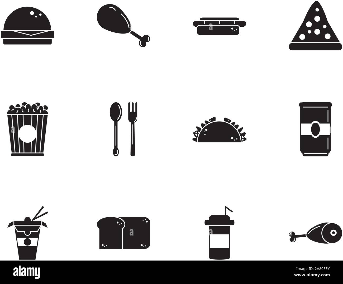 fast food menu icons set silhouette vector illustration Stock Vector ...
