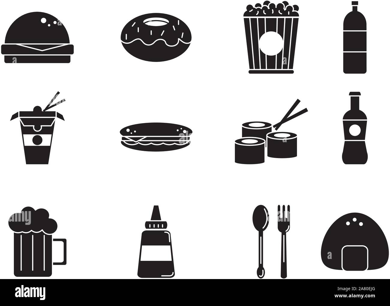 fast food menu icons set silhouette vector illustration Stock Vector ...