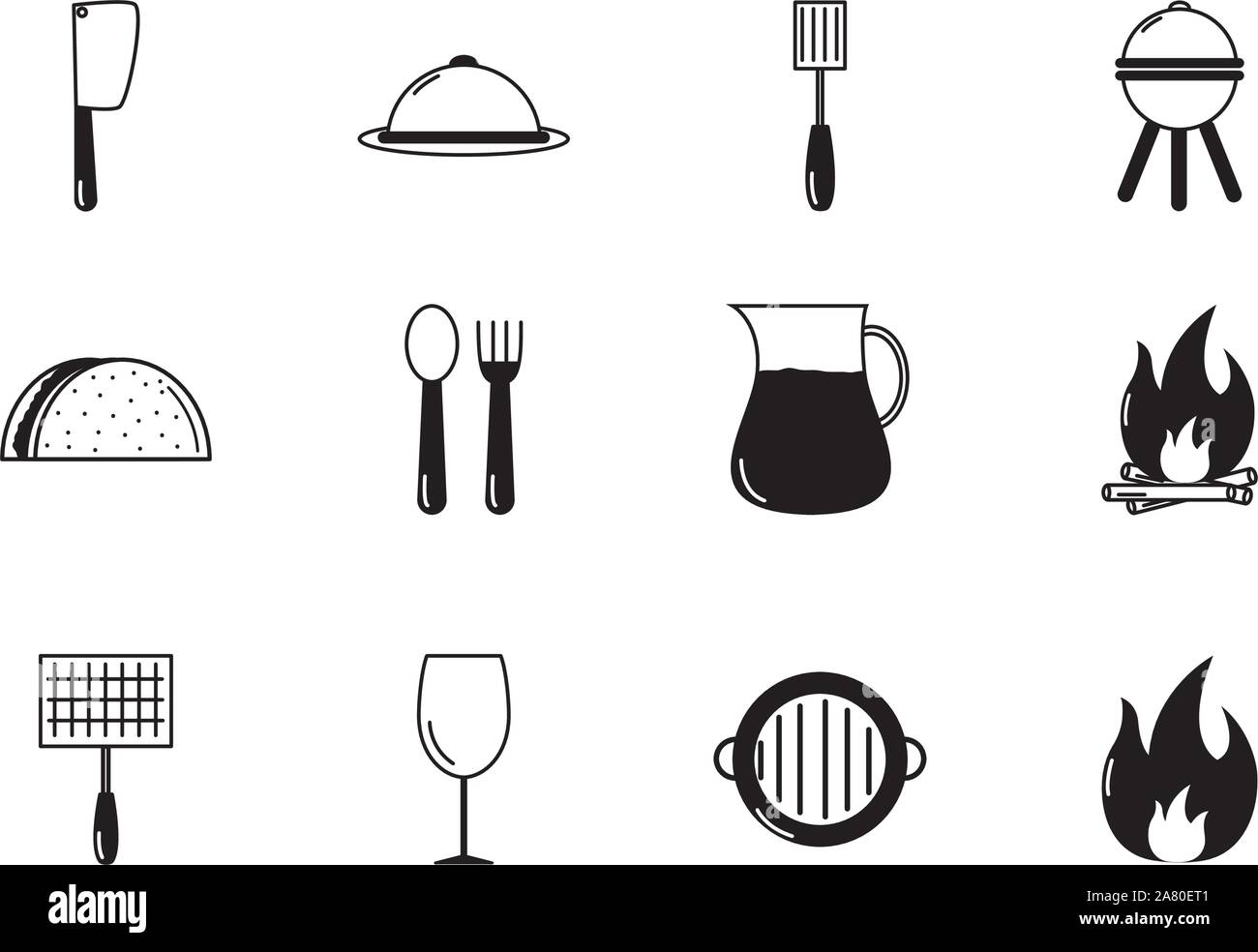 bbq food equipment utensils icons set vector illustration Stock Vector ...