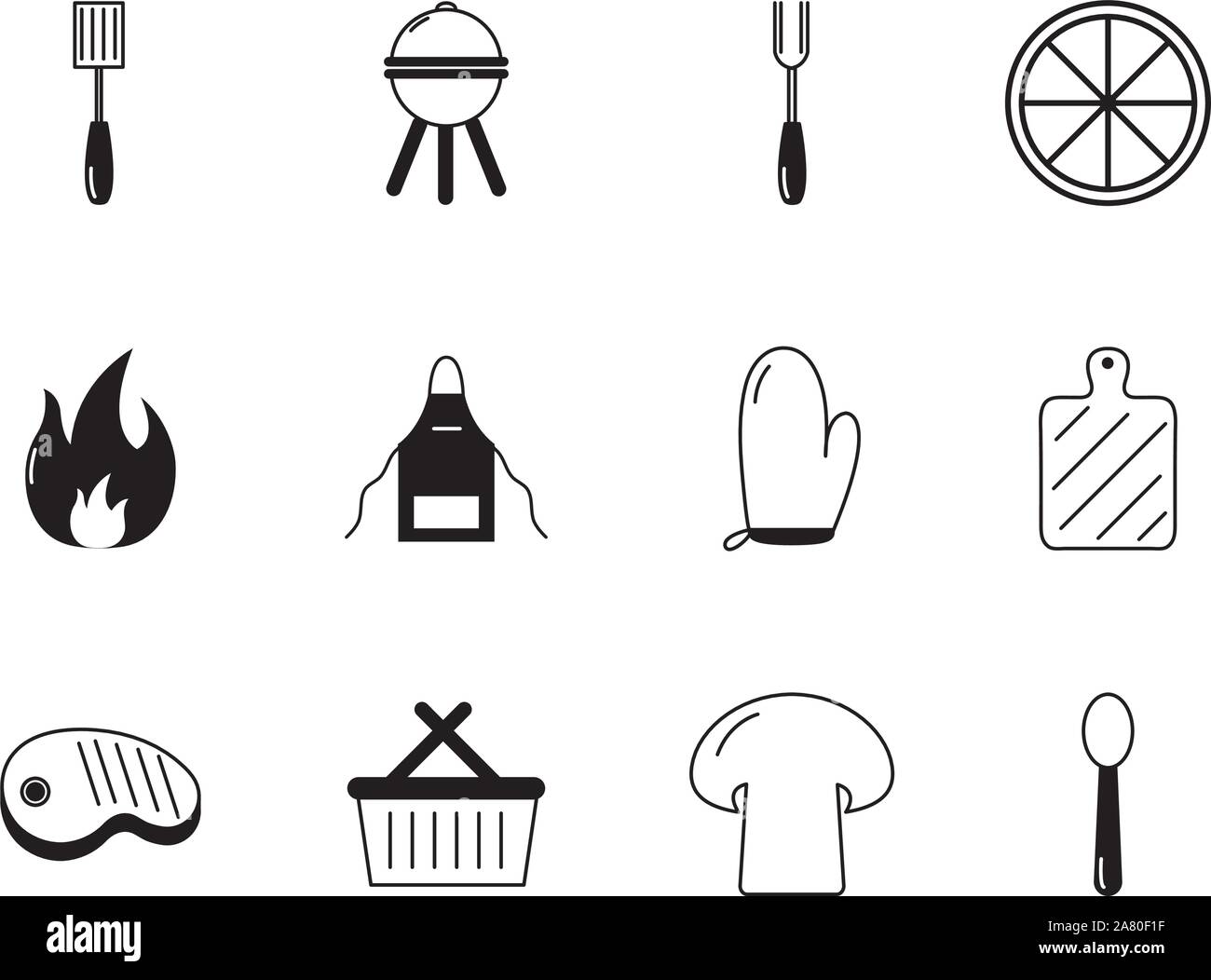 bbq food equipment utensils icons set vector illustration Stock Vector ...