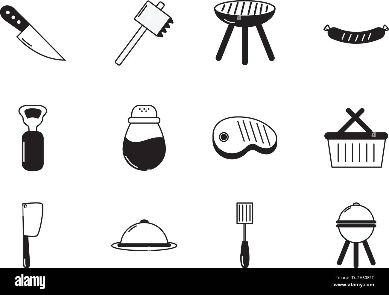 bbq food equipment utensils icons set vector illustration Stock Vector ...