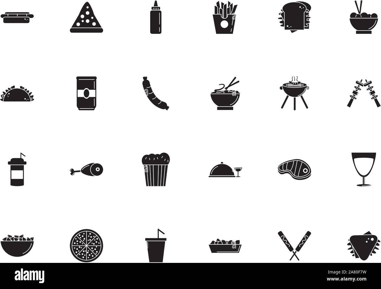 fast food menu icons set silhouette vector illustration Stock Vector ...