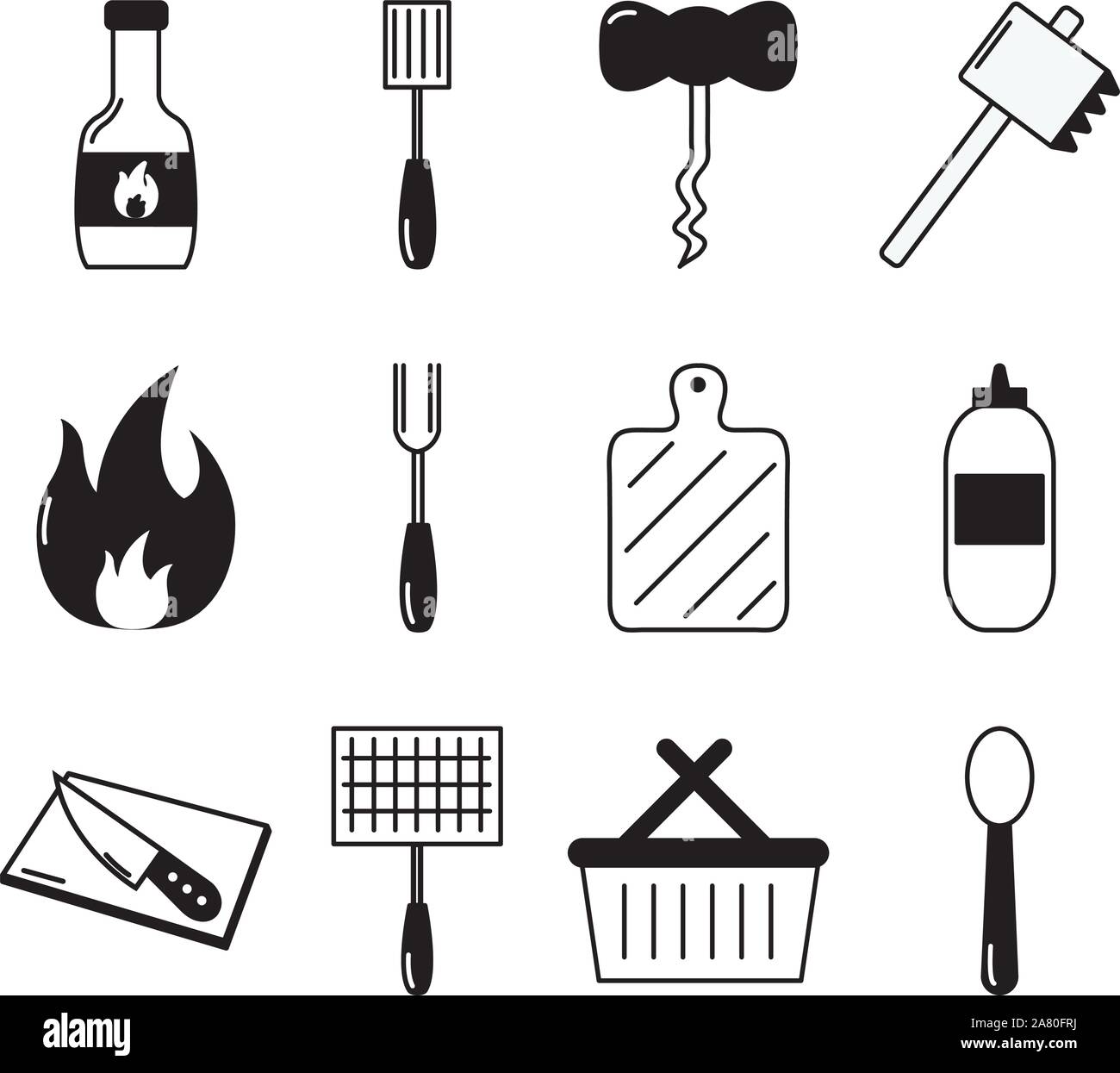 bbq food equipment utensils icons set vector illustration Stock Vector ...