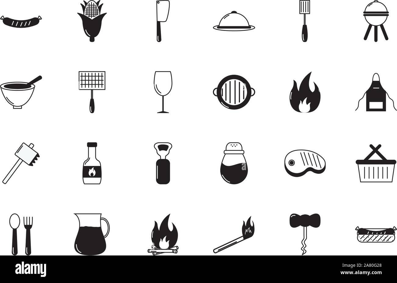 bbq food equipment utensils icons set vector illustration Stock Vector ...