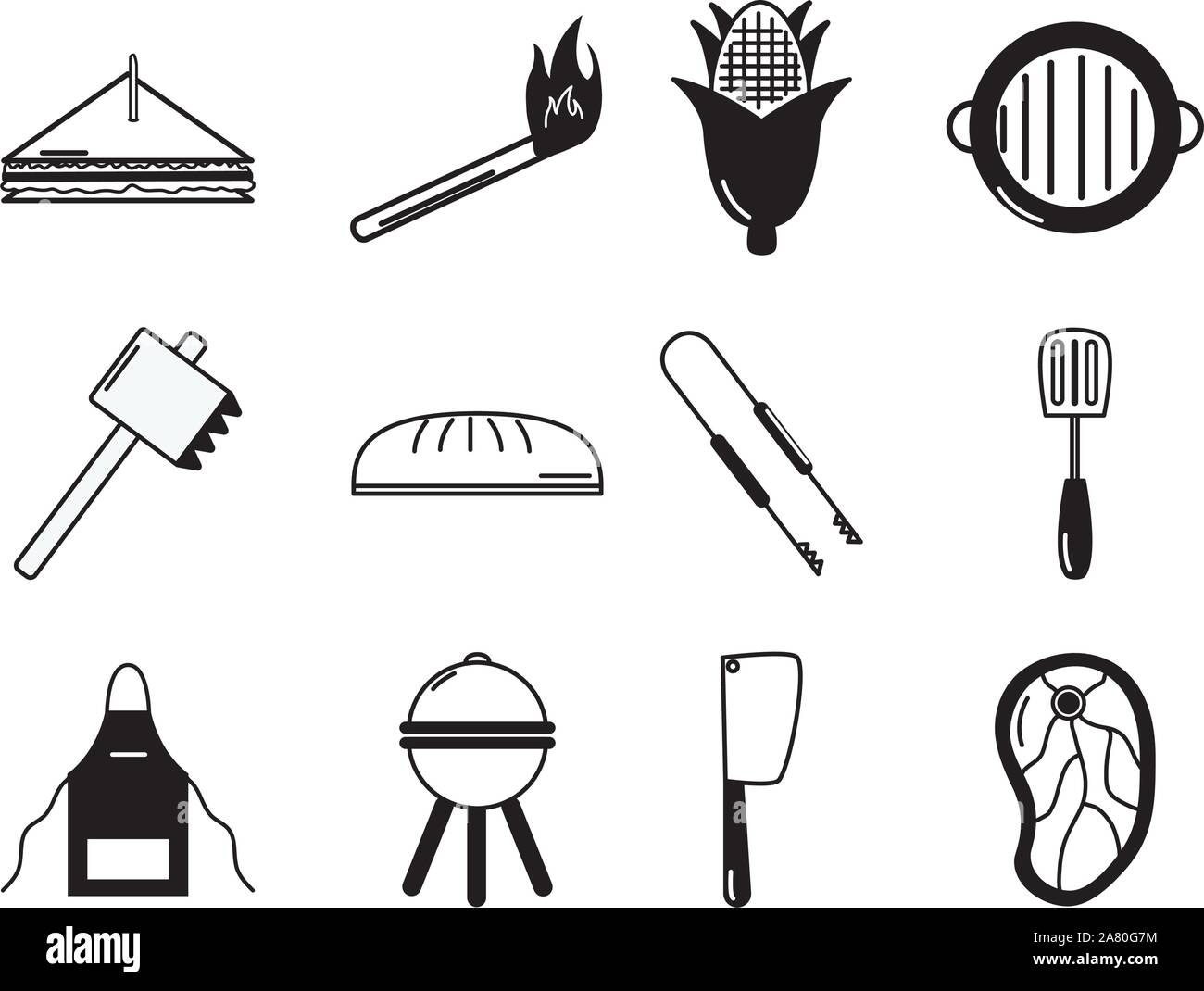 bbq food equipment utensils icons set vector illustration Stock Vector ...
