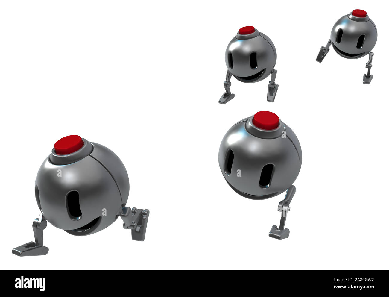 Bomb robot happy cartoon characters running, 3d illustration ...