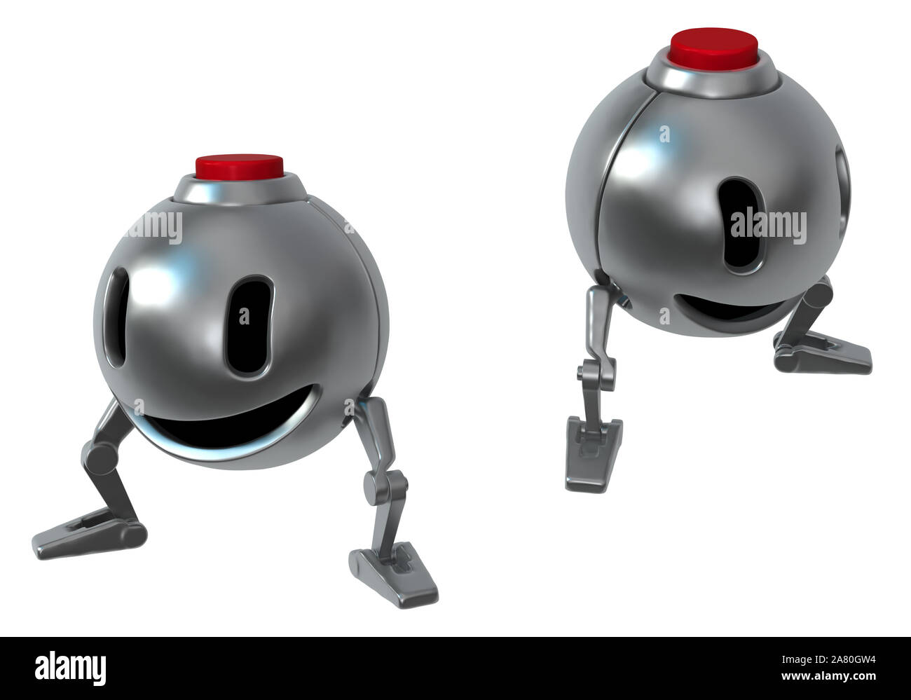 Bomb robot happy dangerous character, front and side, 3d illustration ...