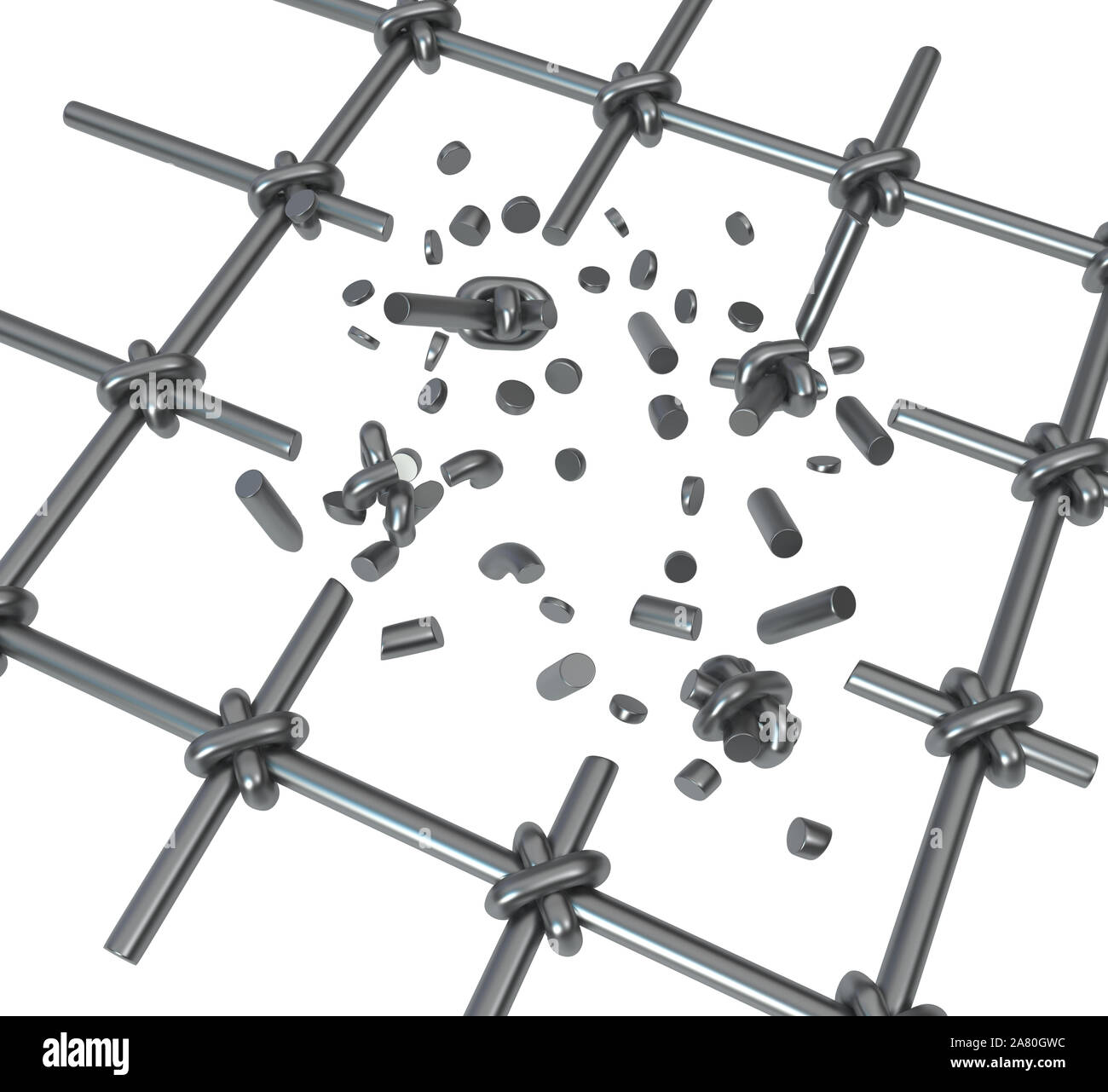 Breaking prison bars square, dark grey metal 3d illustration, isolated ...