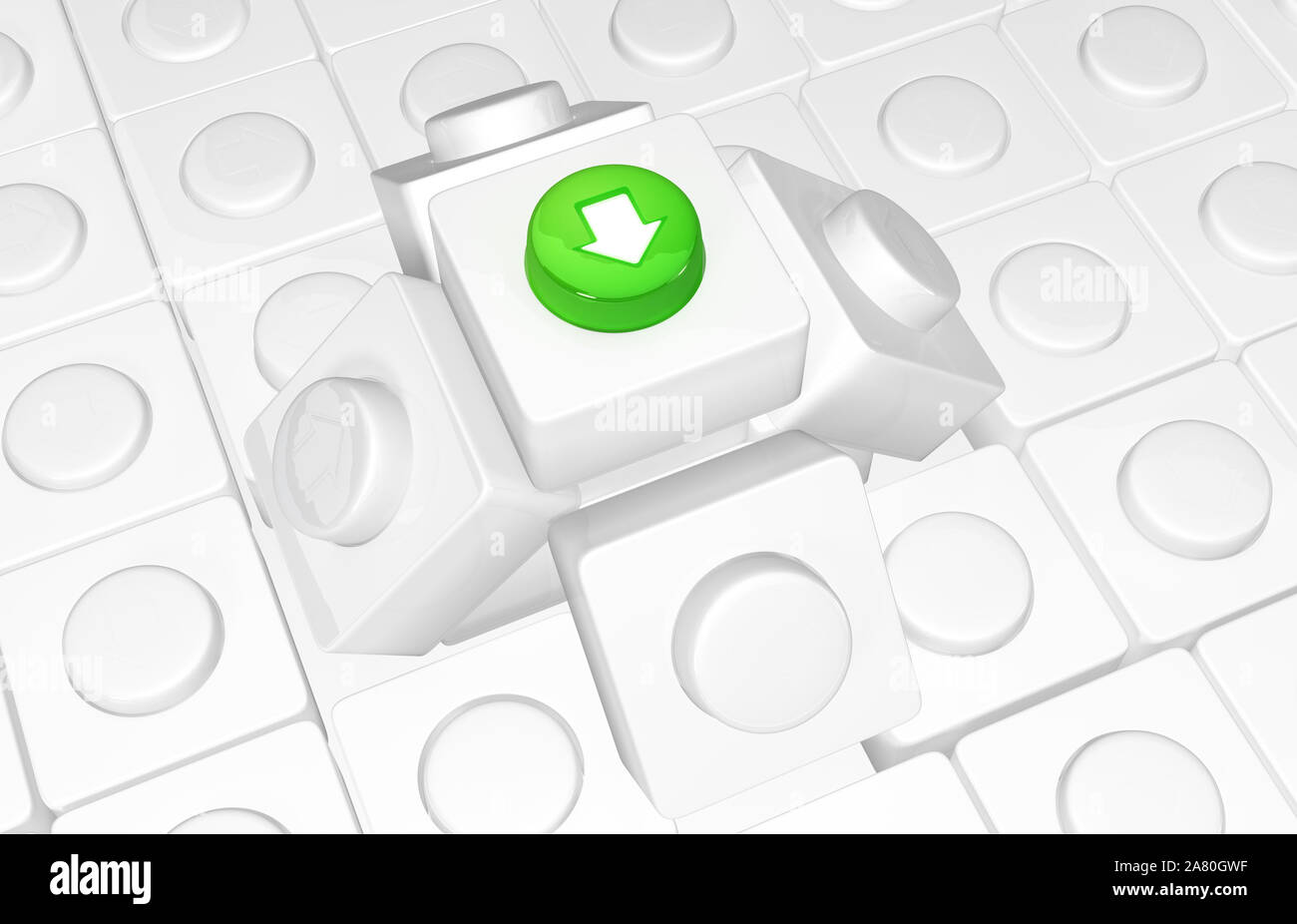 Buttons white abstract one green activate 3d illustration, horizontal ...