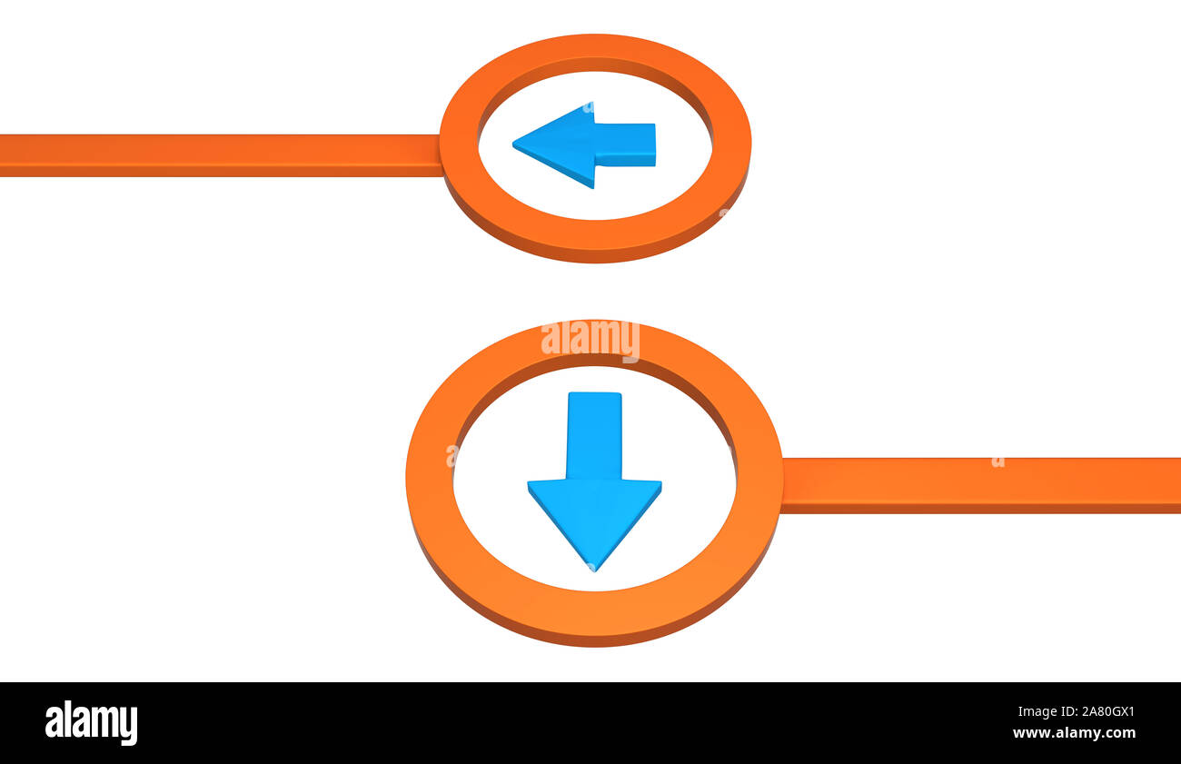Orange symbolic arrow three way circle lines, 3d illustration ...