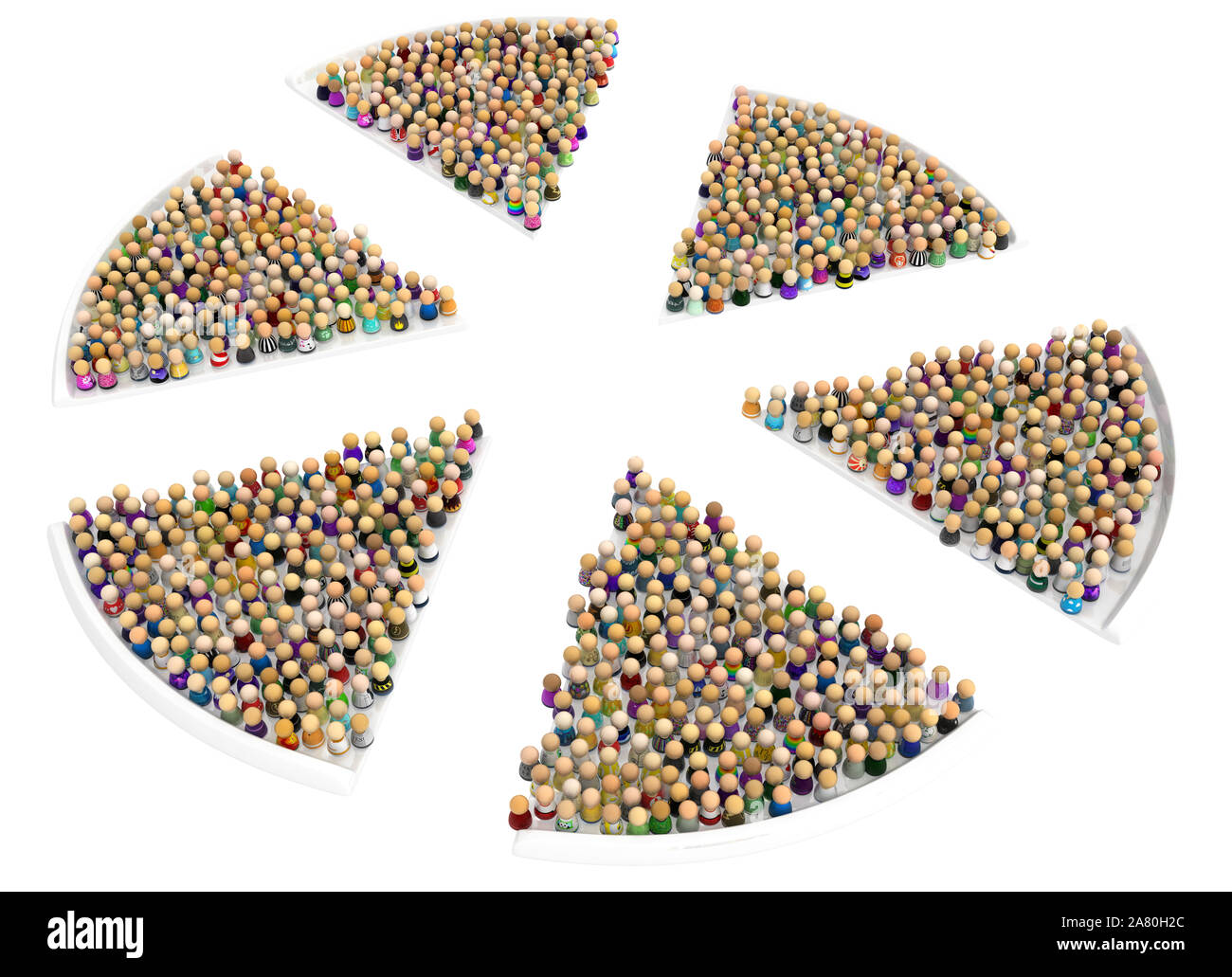 Crowd of small symbolic figures, pizza slices, 3d illustration ...