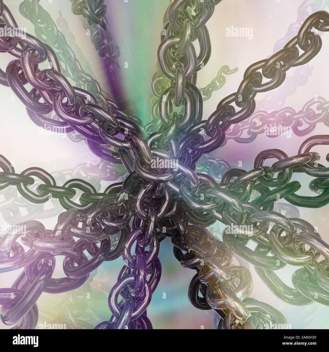 Color light abstract 3d illustration, chains crossing center ...