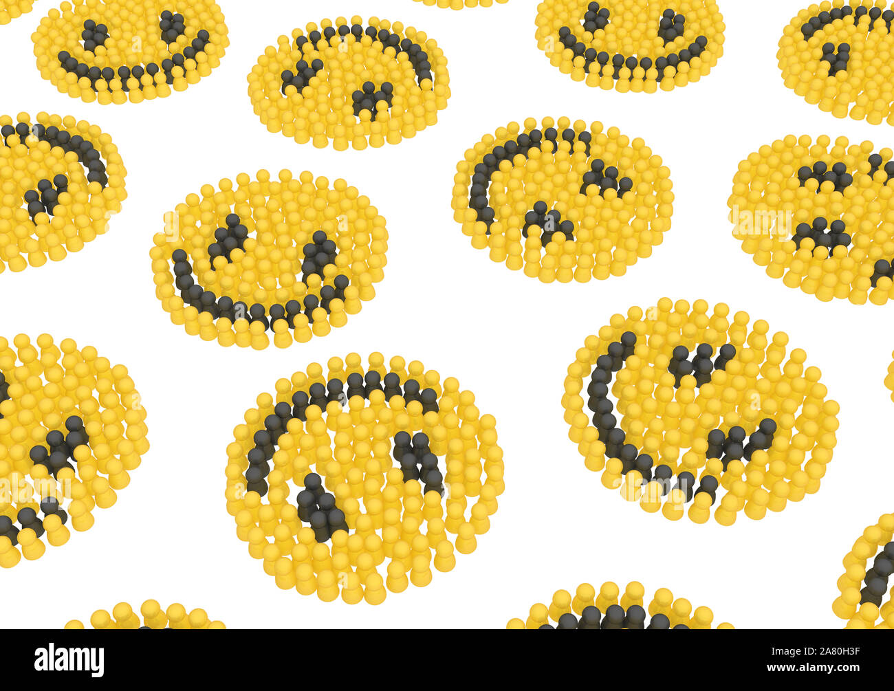 Crowd of small figures forming happy smile symbols, 3d illustration ...