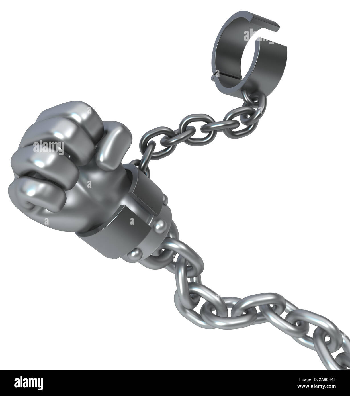 Fist metal chain shackles, 3d illustration, isolated, horizontal, over ...