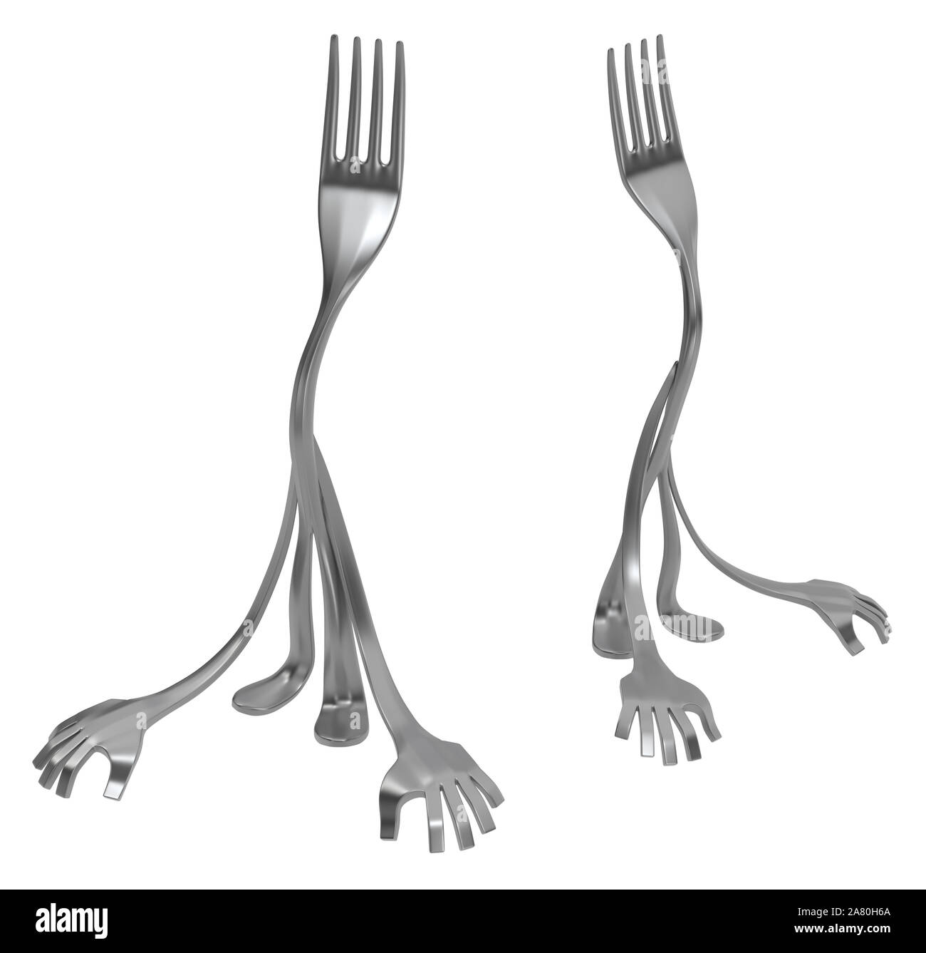 Fork cartoon character metal, front and side, 3d illustration ...