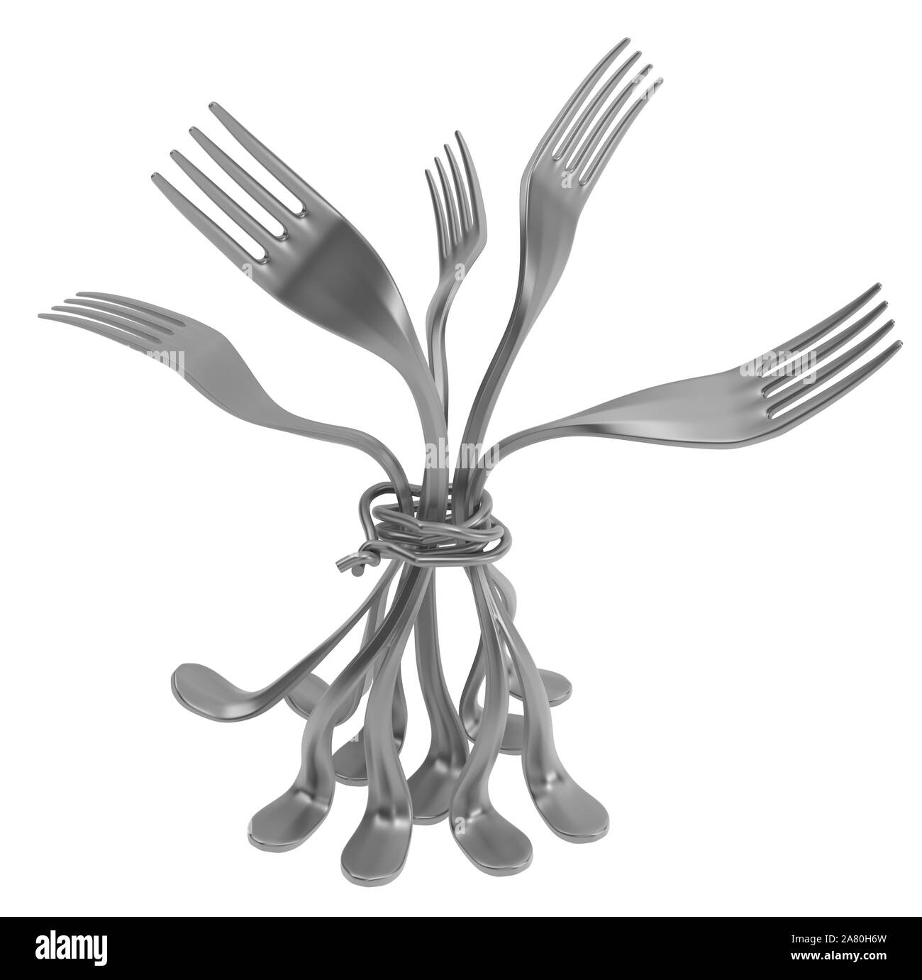 Fork metal with legs, tied bunch, 3d illustration, horizontal, isolated ...