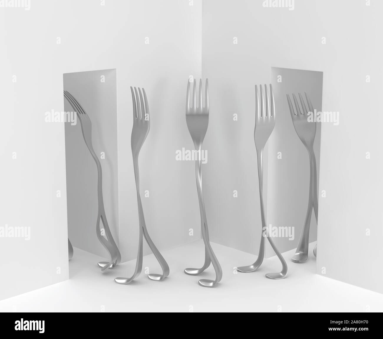 Forks metal with legs, doors corner, 3d illustration, horizontal ...