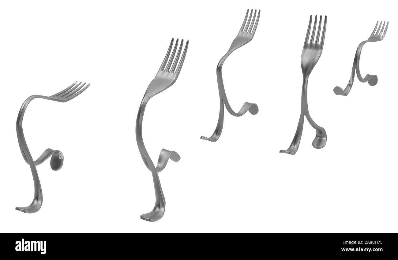 Fork metal with legs, running five, 3d illustration, horizontal ...