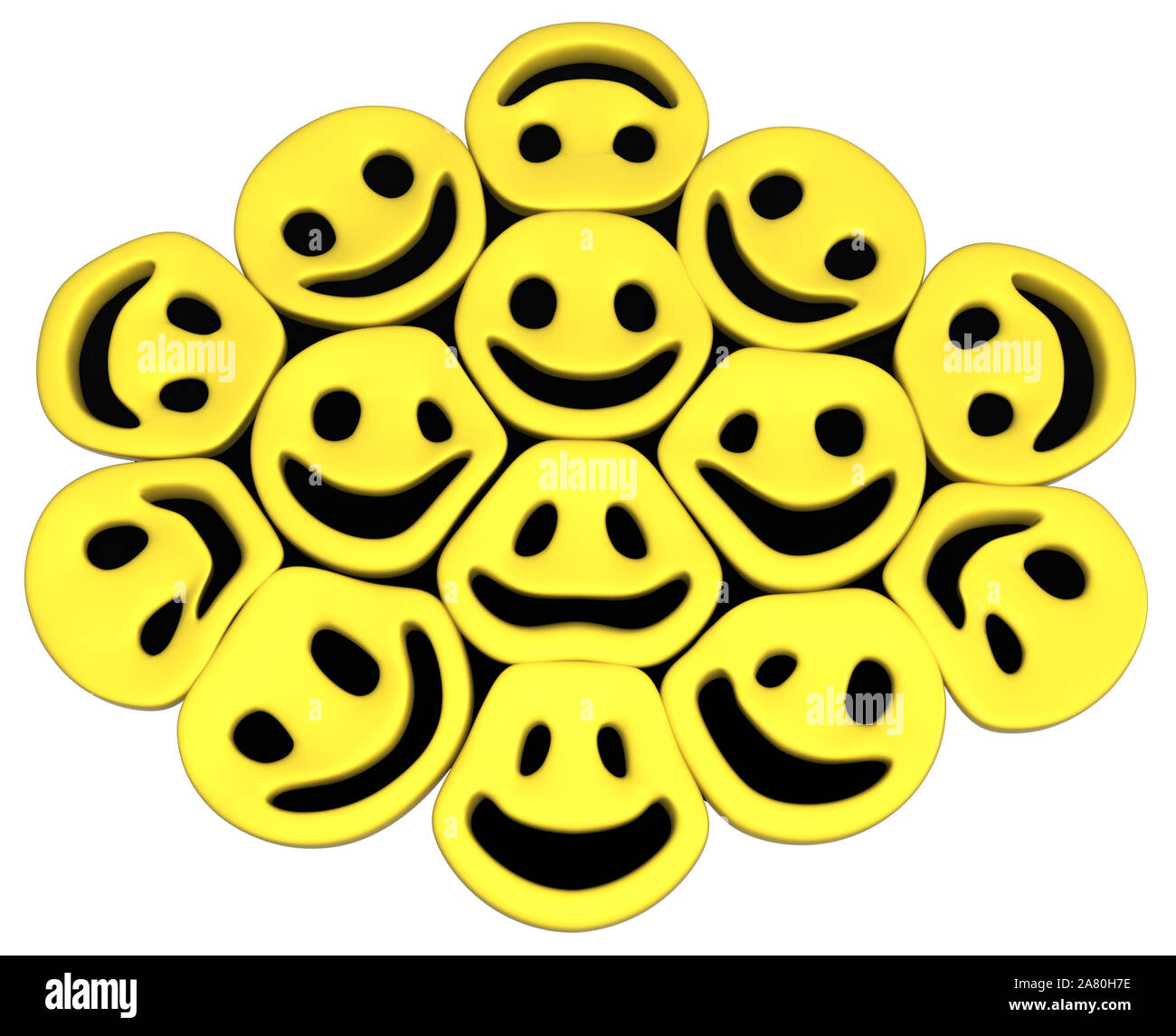 Happy face symbol objects friends, 3d illustration, horizontal ...