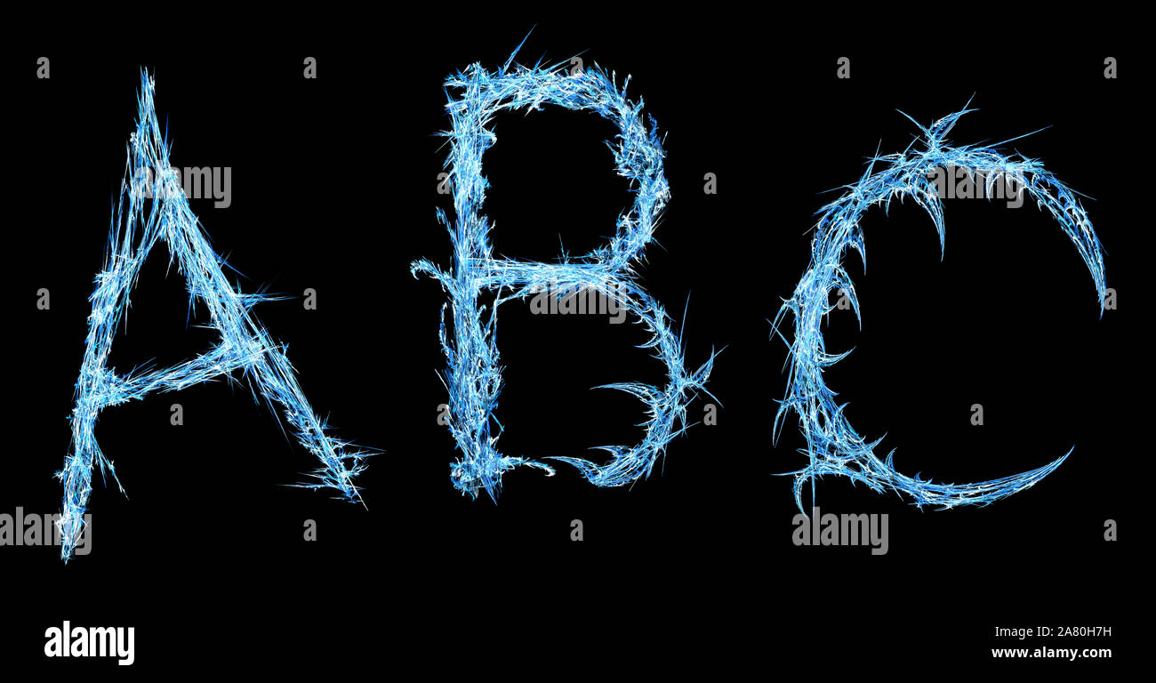 Ice shard frozen alphabet three letter shapes abstract, horizontal ...