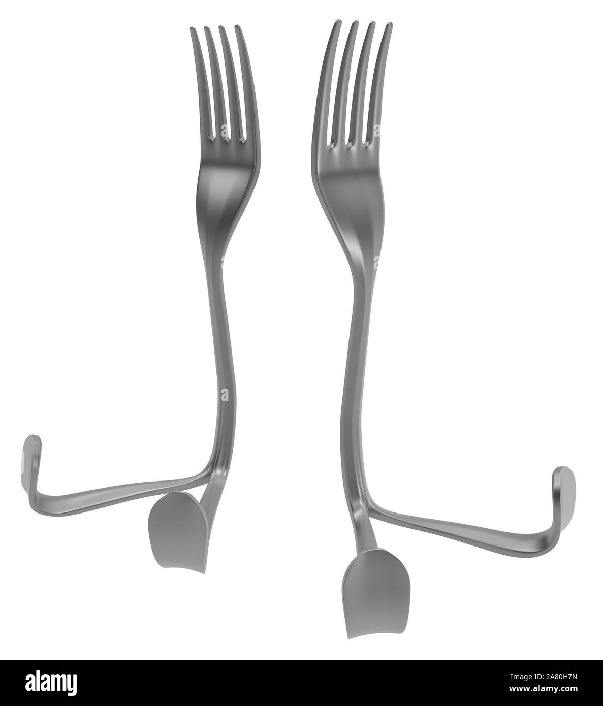 Fork metal with legs sitting two, 3d illustration, horizontal, isolated ...