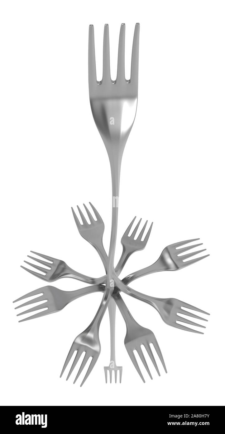 Fork metal split eight directions, 3d illustration, horizontal ...